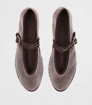 FLABELUS Velvet Pierre Mary Jane Flats - Brown