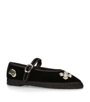 FLABELUS Velvet Mae Pierre Mary Jane Flats - Black