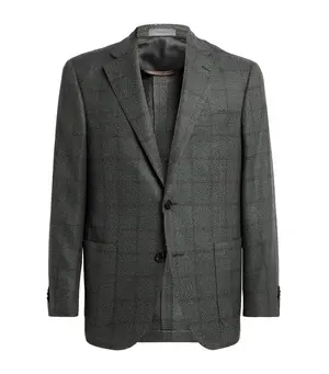 Corneliani Virgin Wool-silk-cashmere Check Blazer - Green