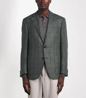 Corneliani Virgin Wool-silk-cashmere Check Blazer