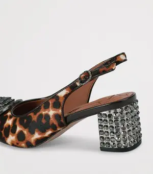 Kurt Geiger Leopard Print Embellished Slingback Pumps - Beige