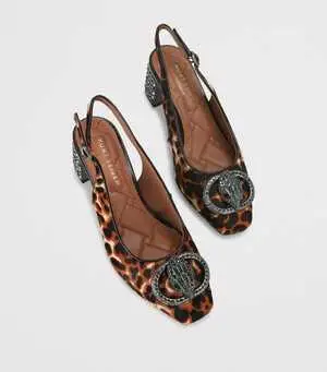 Kurt Geiger Leopard Print Embellished Slingback Pumps - Beige