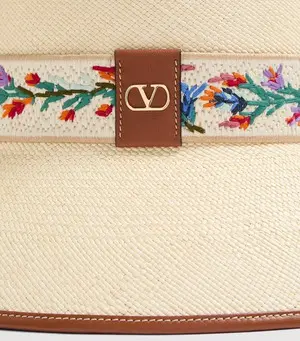 Valentino Garavani Antibes Embroidered Straw Bucket Hat
