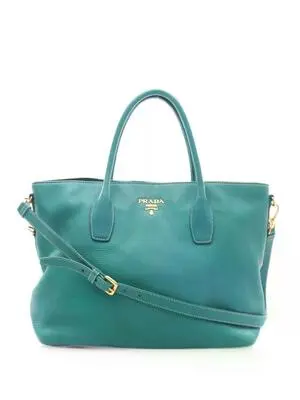 Prada 2000s Leather Tote Bag - Blue