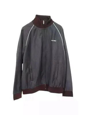 Miu Miu 2010s Pinstripe Logo-embroidered Jacket - Grey