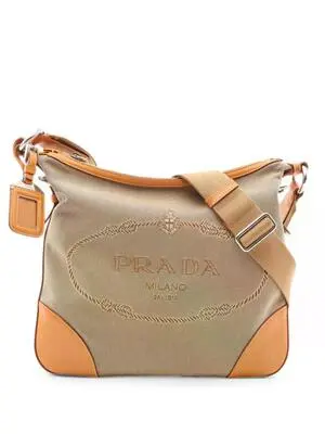 Prada 2000s Logo Jacquard Shoulder Bag - Neutrals