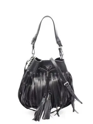 Prada 2010s Bucket Fringe Triangle-logo Bucket Bag - Black