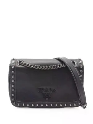 Prada 2010s Glace' Calf Studded Shoulder Bag - Black