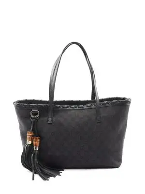 Gucci Gg Pattern Bamboo Tote Bag - Black