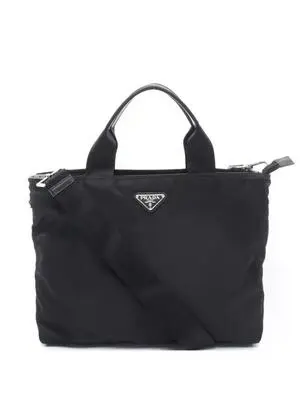 Prada 2000s Triangle Logo Tote Bag - Black
