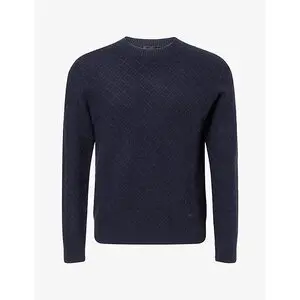 Emporio Armani Criss-cross Crew Neck Cashmere And Wool Blend Jumper - Dark Navy