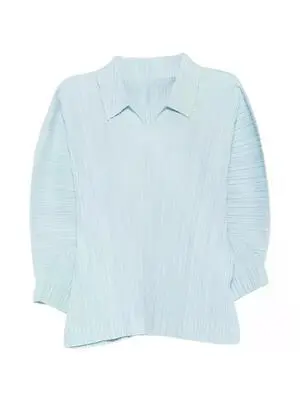 Issey Miyake V-neck Pleated T-shirt - Blue