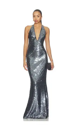 Misha Collection The Plundge Sequin Jersey Gown - Black