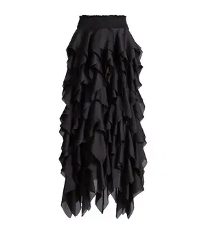 Balmain Silk Ruffled Maxi Skirt - Black