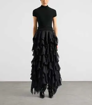 Balmain Silk Ruffled Maxi Skirt