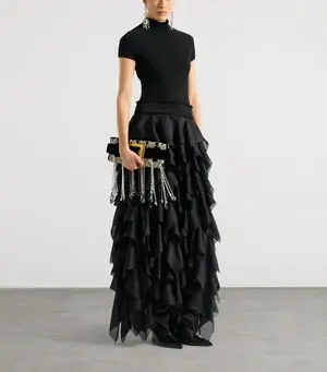 Balmain Silk Ruffled Maxi Skirt
