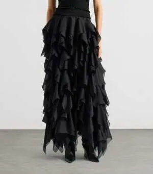 Balmain Silk Ruffled Maxi Skirt