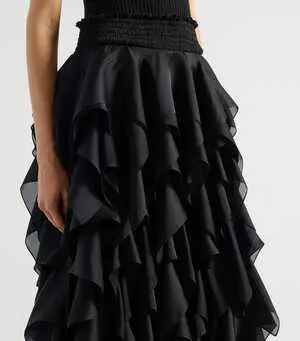 Balmain Silk Ruffled Maxi Skirt