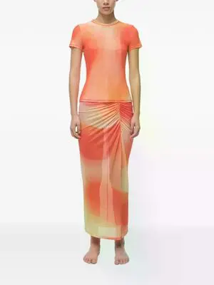 Simkhai Kensingten Ruched Mesh Maxi Skirt