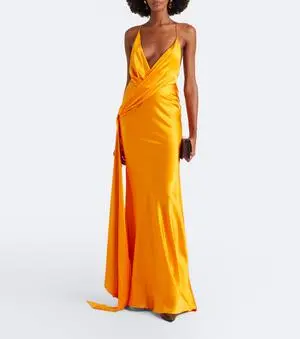 Alex Perry Asymmetric Silk Satin Gown