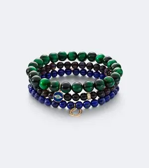SYDNEY EVAN Set Of 3 14kt Gold Beaded Bracelets With Gemstones - Multicoloured