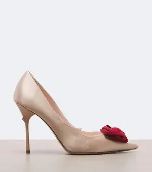 ROGER VIVIER Rose Vivier Floral-applique Satin Pumps