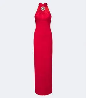 David Koma Embellished Halterneck Satin-trimmed Gown - Red