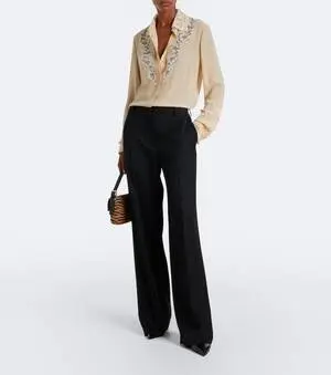 Fendi Silk Georgette Lace-trimmed Shirt