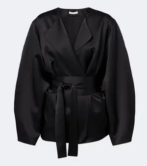 THE SEI Belted Silk Blouson Jacket - Black