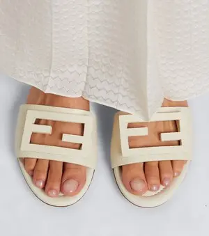 Fendi Ff Leather Slides