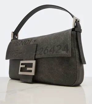 Fendi Baguette® 26424 Biker Small Leather Shoulder Bag - Black