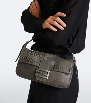 Fendi Baguette® 26424 Biker Small Leather Shoulder Bag - Black