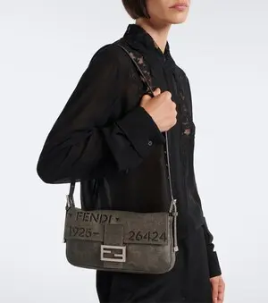 Fendi Baguette® 26424 Biker Small Leather Shoulder Bag - Black