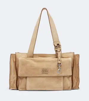 Miu Miu Utilitaire Suede Shoulder Bag - Beige