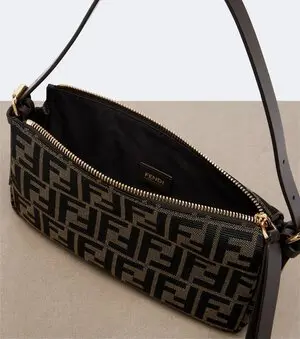 Fendi Zip Top Small Ff Jacquard Canvas Shoulder Bag