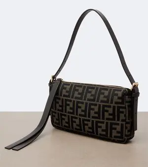 Fendi Zip Top Small Ff Jacquard Canvas Shoulder Bag