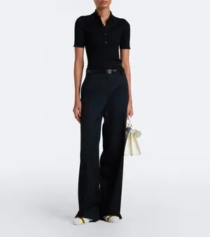 Fendi Ribbed-knit Wool-blend Polo Shirt