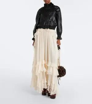 Chloé Plisse Shearling Shoulder Bag