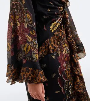 Etro Printed Ruched Silk Maxi Dress