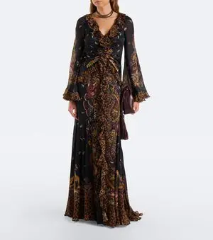 Etro Printed Ruched Silk Maxi Dress