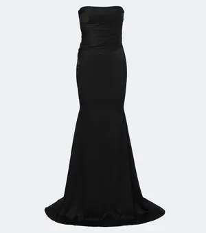 Alex Perry Draped Strapless Crepe Satin Gown - Black