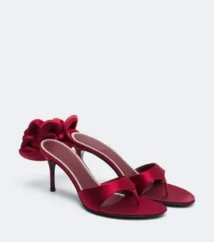 Magda Butrym Floral-applique Satin Thong Sandals - Red