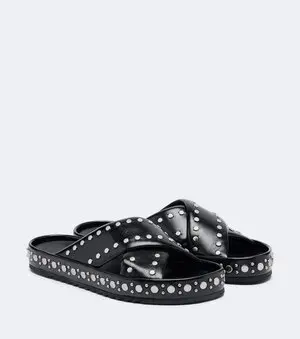 Fendi Studded Leather Slides - Black