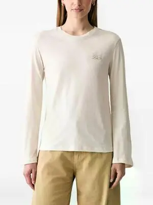 Liu Jo Logo-embroidered Long-sleeve T-shirt - Neutrals