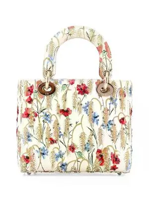Dior My Abcdior Lady Bag Embroidered Printed Leather Satchel - Neutrals