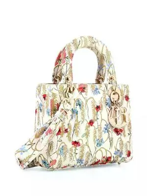 Dior My Abcdior Lady Bag Embroidered Printed Leather Satchel - Neutrals