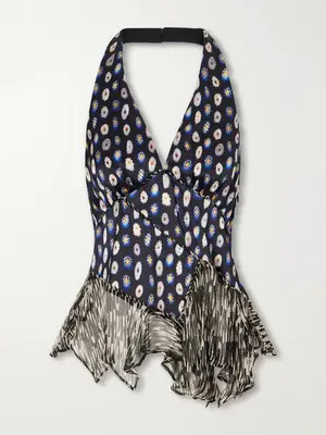 Staud Maeva Ruffled Printed Silk-blend Voile Top - Black