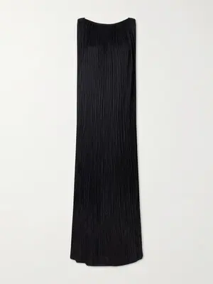 Aflalo Celestia Plissé-satin Maxi Dress - Black