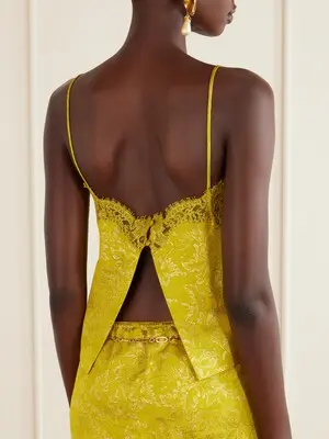 Saint Laurent Metallic Lace-trimmed Brocade Cami