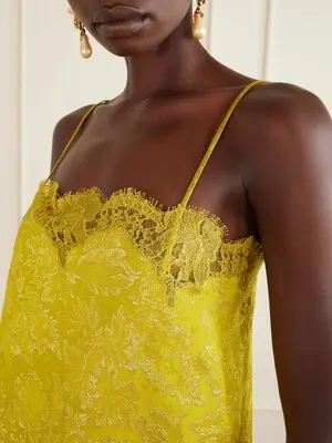 Saint Laurent Metallic Lace-trimmed Brocade Cami